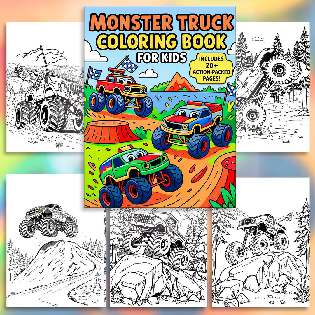 Monster Truck Coloring Book for Kids – 20+ Stunt Pages (A3 Digital PDF ...