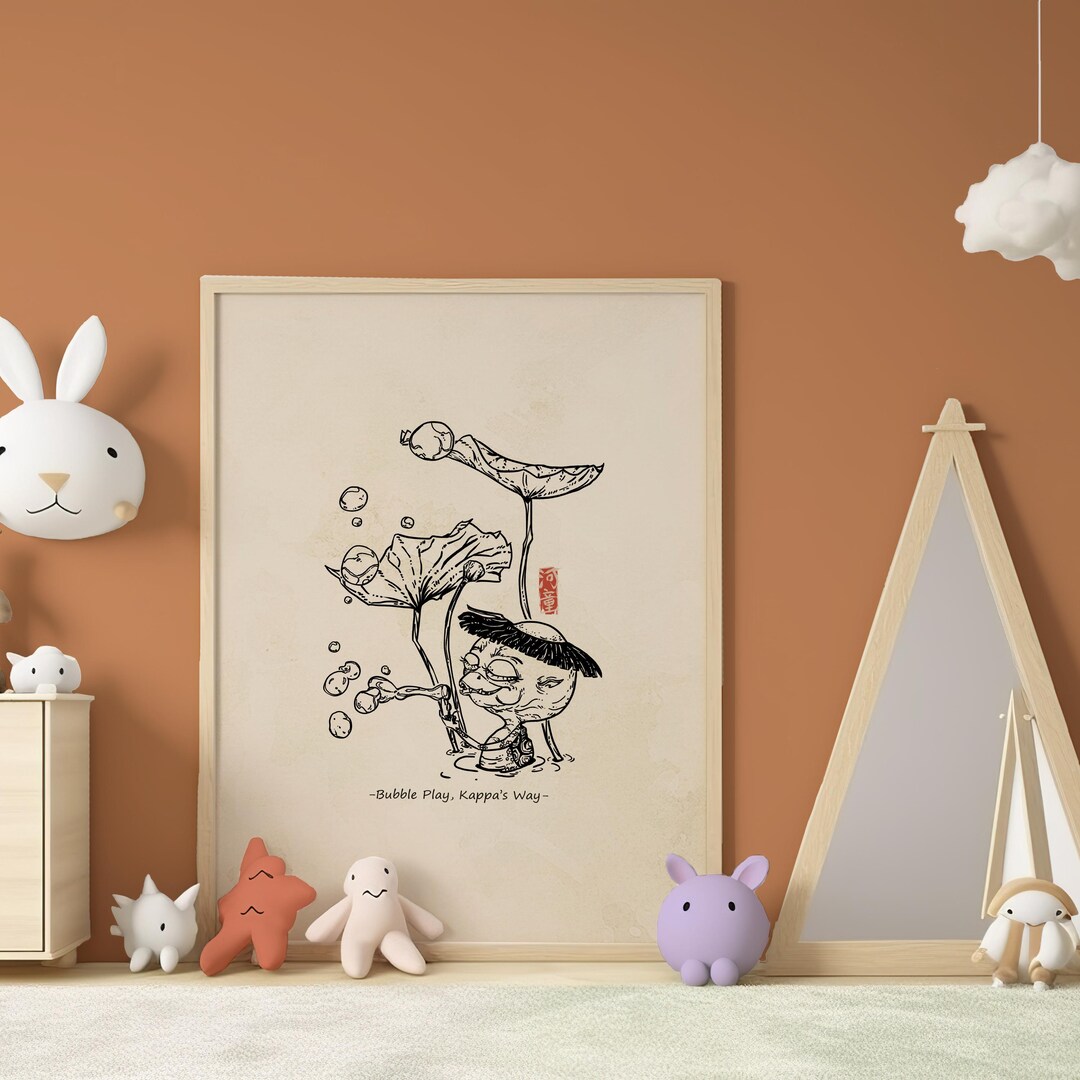 Japanese Yokai Kappa Digital Print, Whimsical Supernatural Wall Art on ...