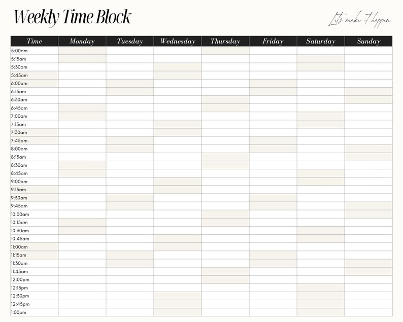 Time Block Calendar Template Canva Minimalist - Etsy