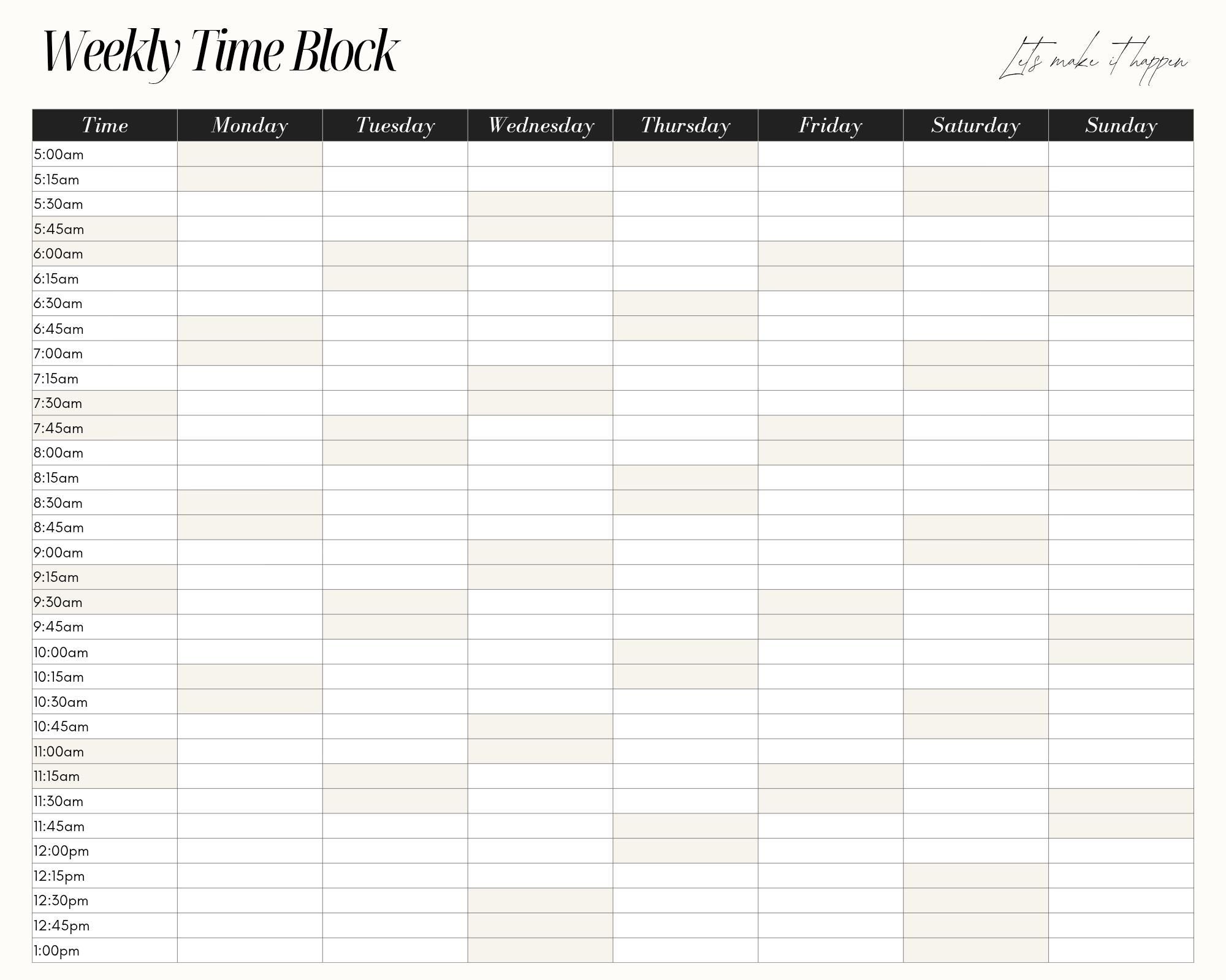 Time Block Calendar Template Canva Minimalist - Etsy