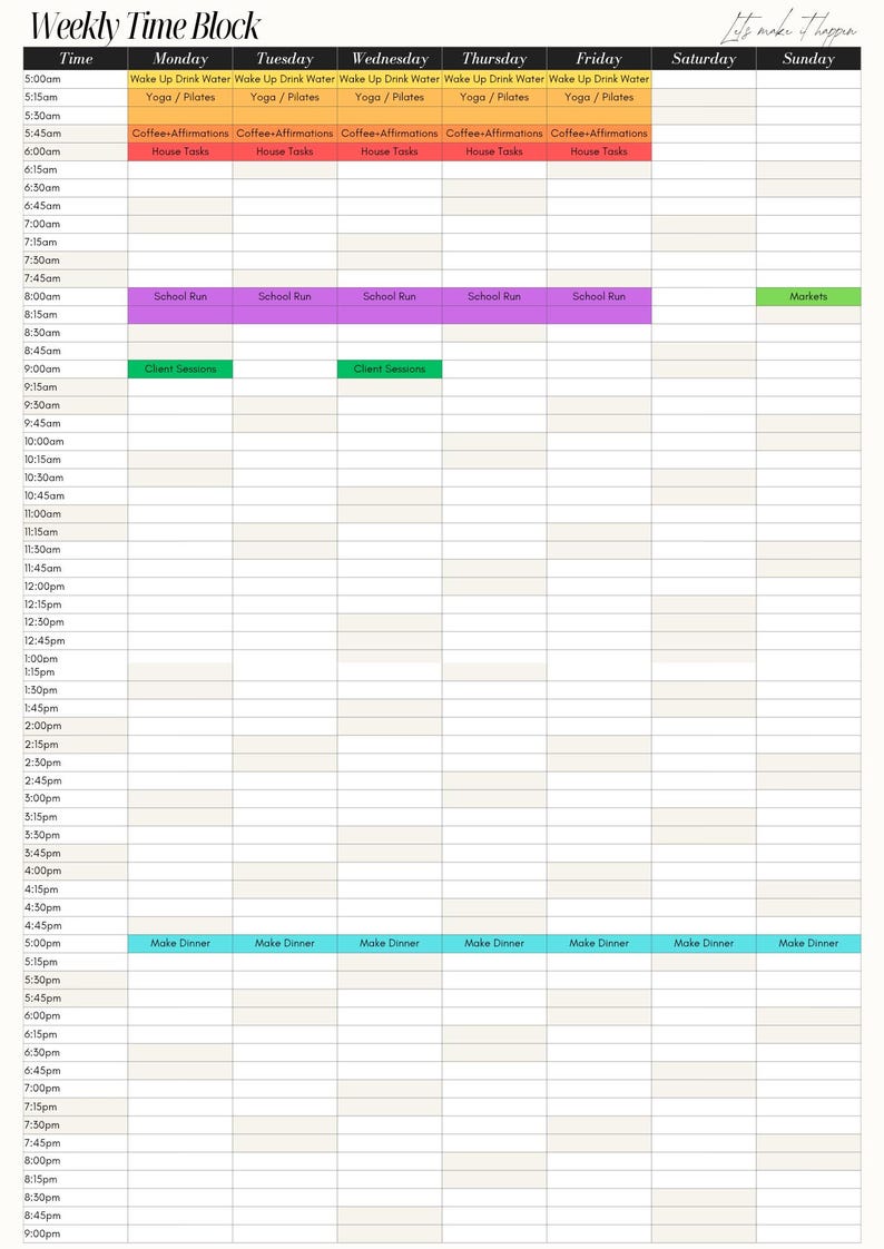 Time Block Calendar Template Canva Minimalist - Etsy