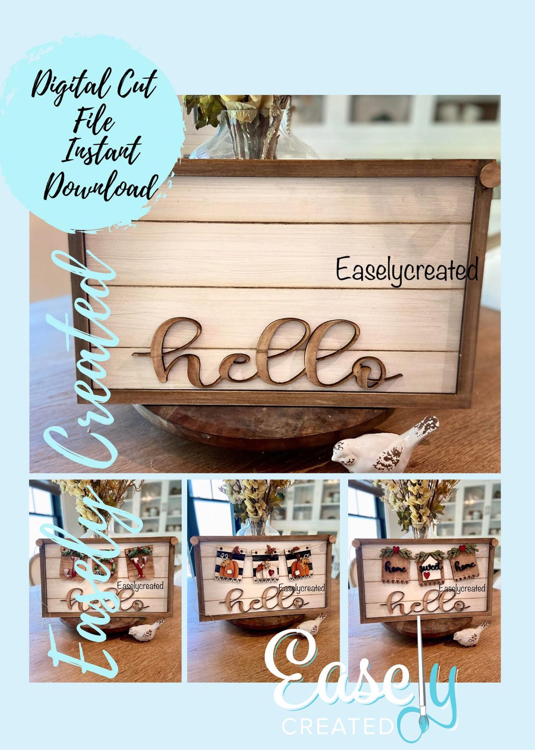 Hello Banner Sign Holder for Interchangeable Mini Banners - Glowforse ...