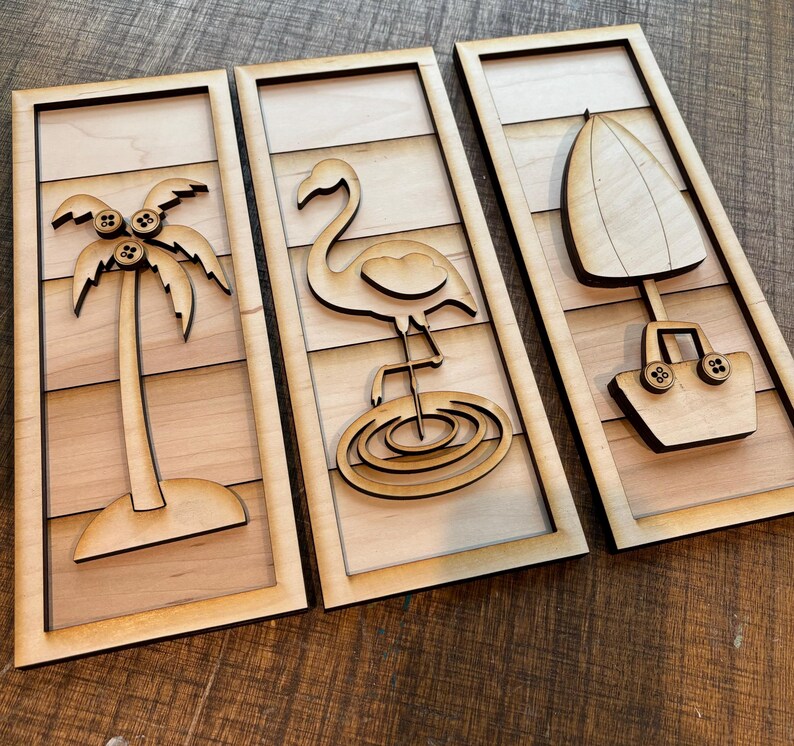 Vertical Trio Shiplap Sign Set Tropical Beach Flamingo SVG Holiday ...