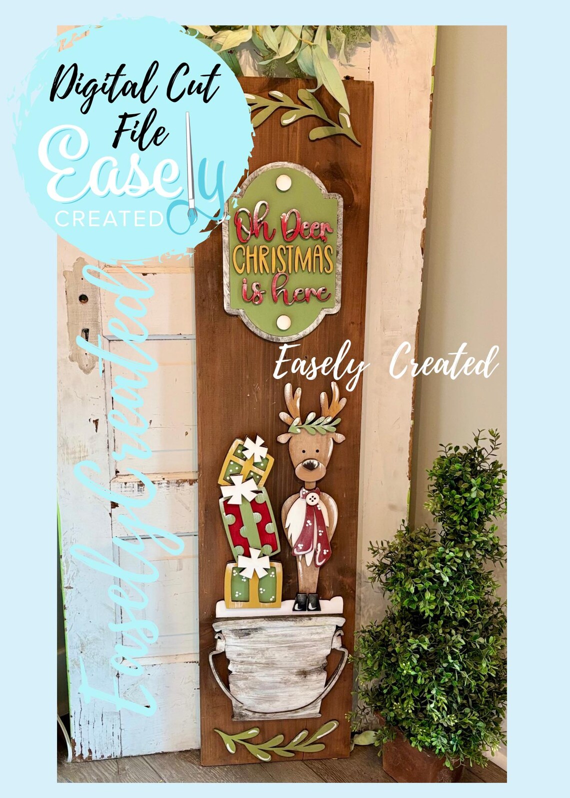 4ft Interchangeable Porch Leaner Bucket Insert "oh Deer Christmas is ...