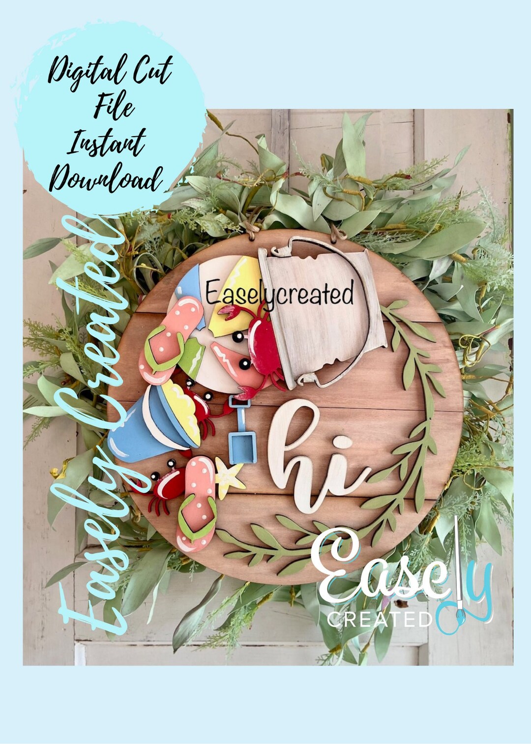 Interchangeable 15" Round Seasonal Insert for Bucket Door Hanger "crab ...