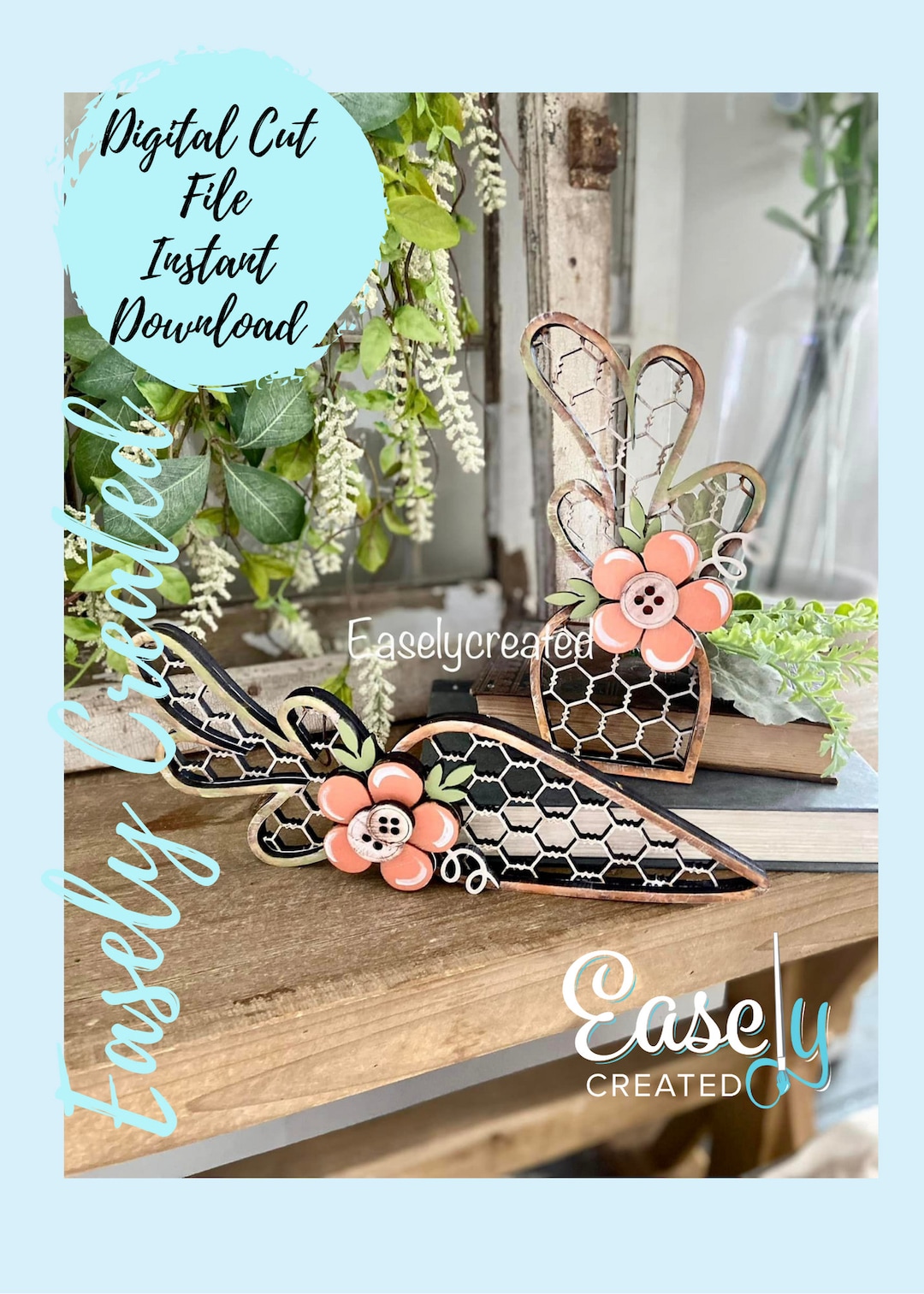 Spring Bunny Carrots Chicken Wire Sign Glowforge Laser Ready SVG ...