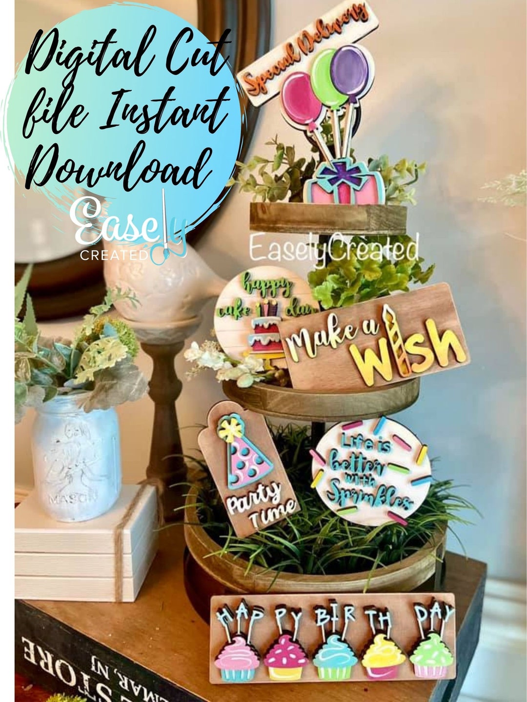 Birthday Tray Digital Download File - Cake Tiered Tray - DIY Tiered ...