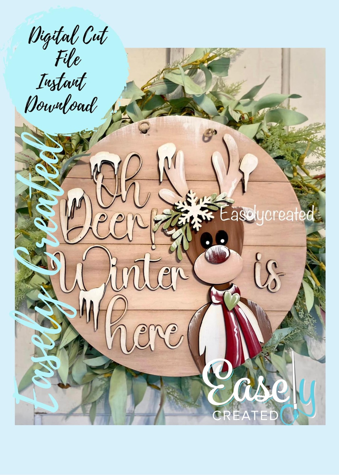 Oh Deer Winter is Here Reindeer Door Hanger Sign SVG Holiday Christmas ...