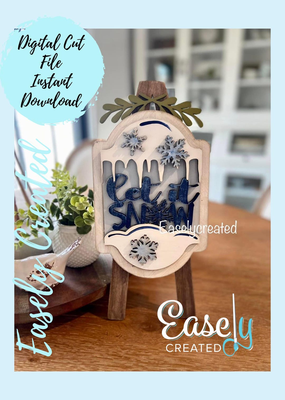 Table Top Easel Interchangeable Insert " Winter Snowflake Let It Snow ...