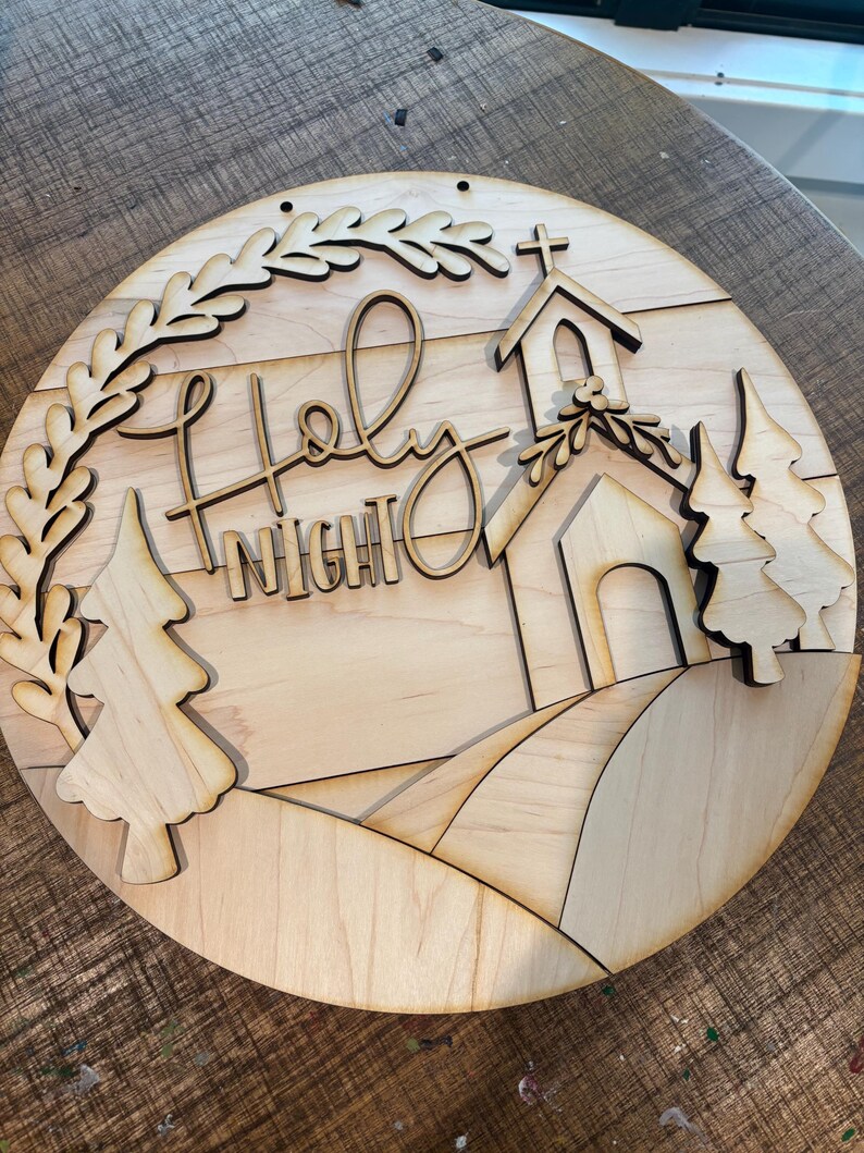 Holy Night Christmas Winter Church Door Hanger Sign Porch Display ...