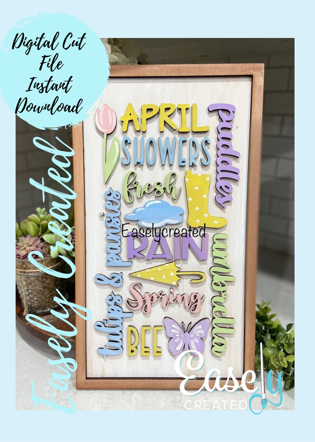 April Showers Sign Digital File - Tulips Puddles Bloom Spring Sign SVG ...