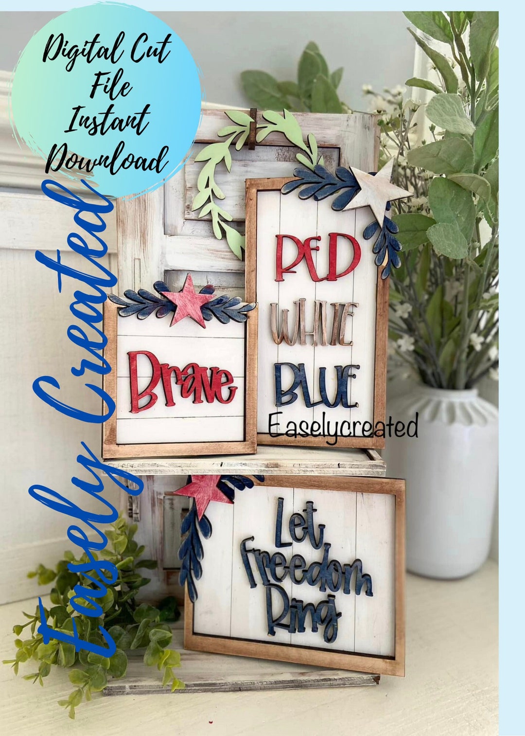 Trio Mini Signs 4th of July Sign Trio Digital File - Red White Blue ...