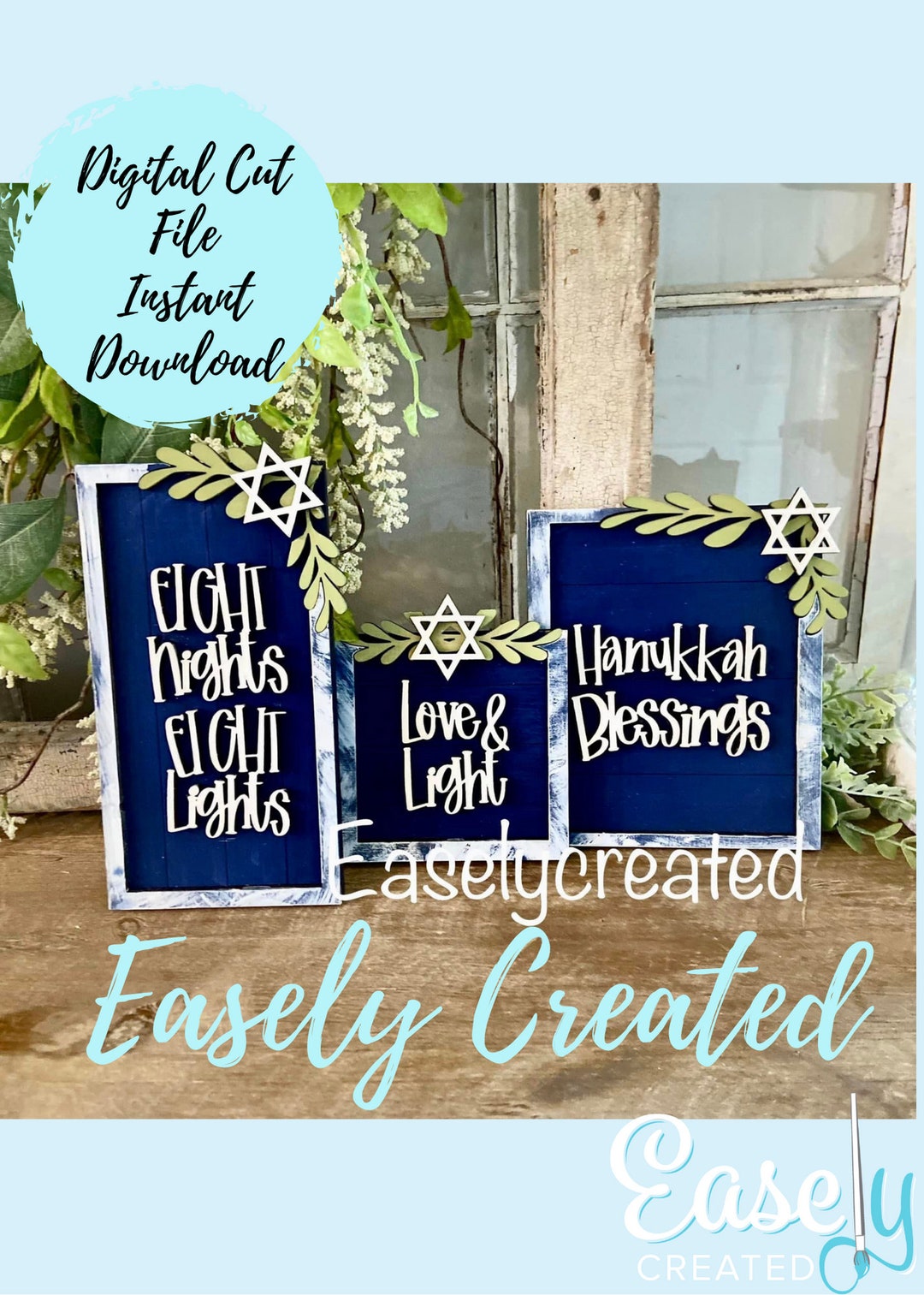 Trio Mini Signs Hanukkah Blessings Light & Love Sign Trio Digital File ...