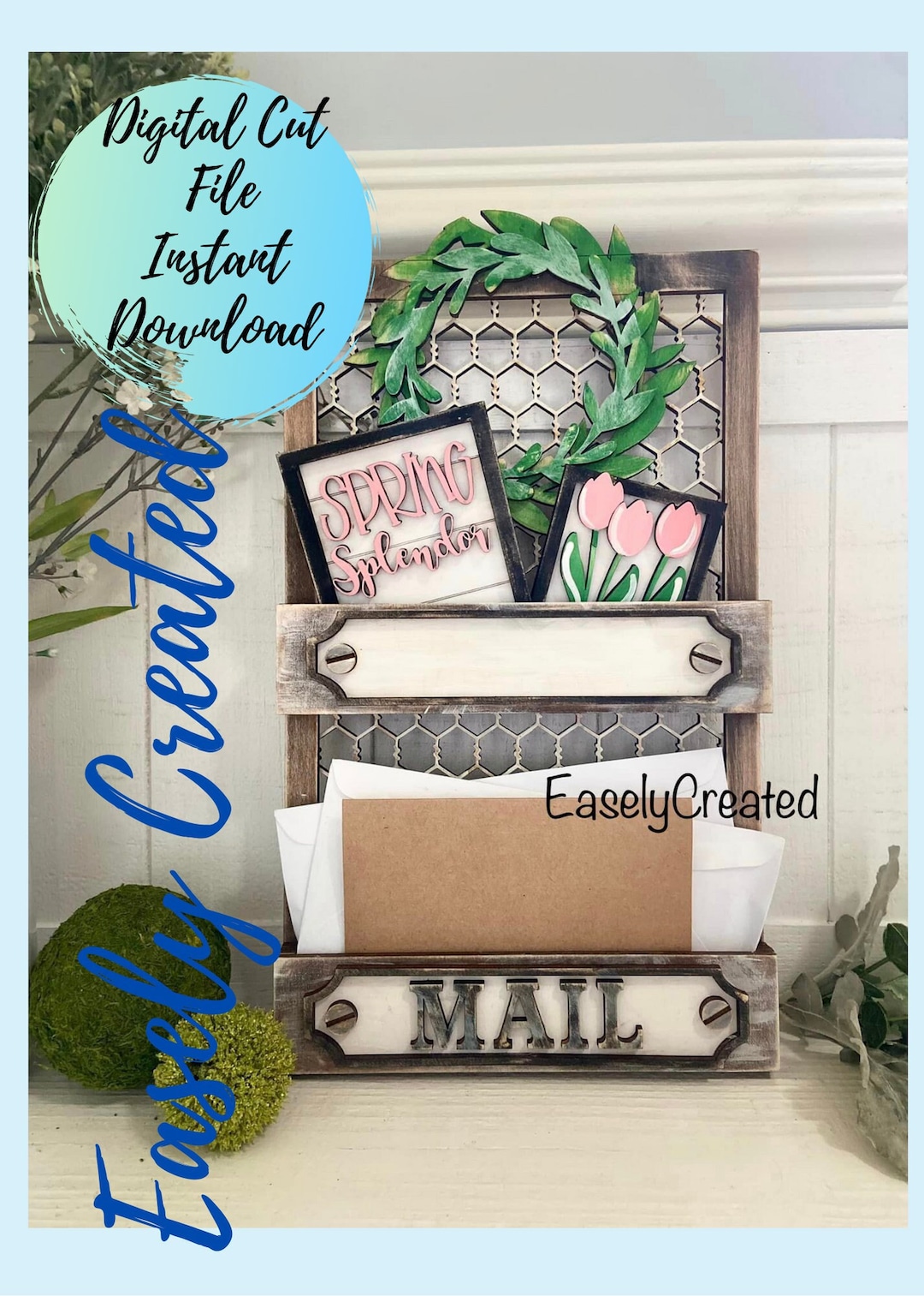 Faux Chicken Wire Sign Interchangeable Seasonal Mail Holder Digital ...