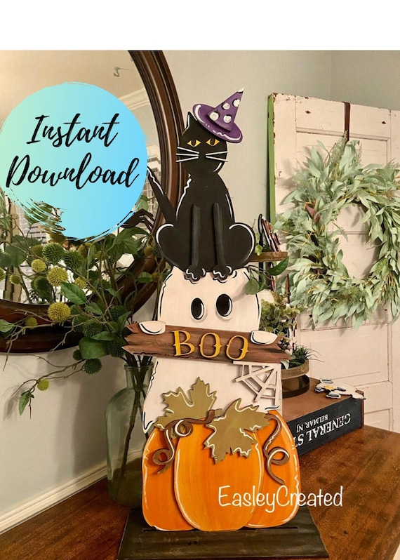 Pumpkin Ghost Black Cat Porch Sign SVG File Halloween Sign | Etsy