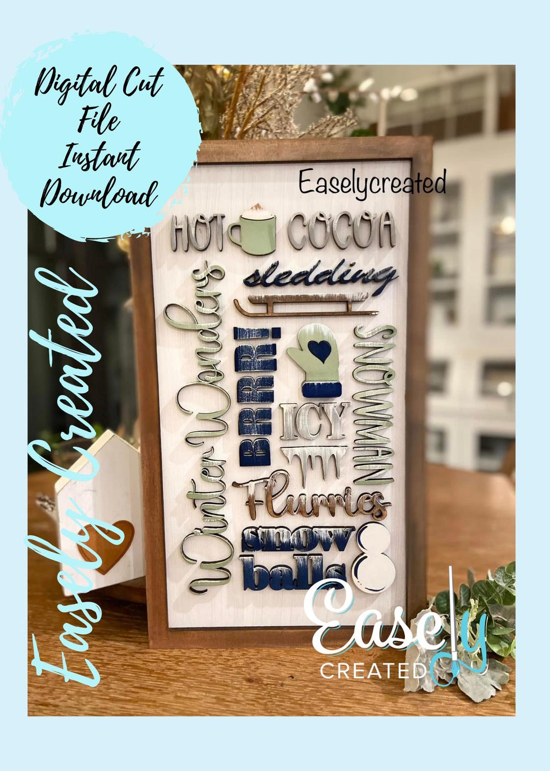 Winter Word Collage Digital File - Snow Snowman Sign -sledding ...