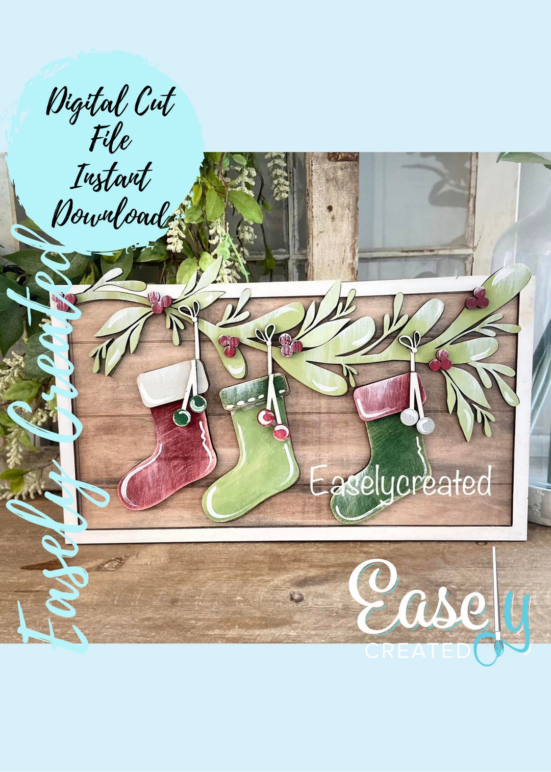 Christmas Stockings Hanging on Branch SVG File Holiday Christmas ...