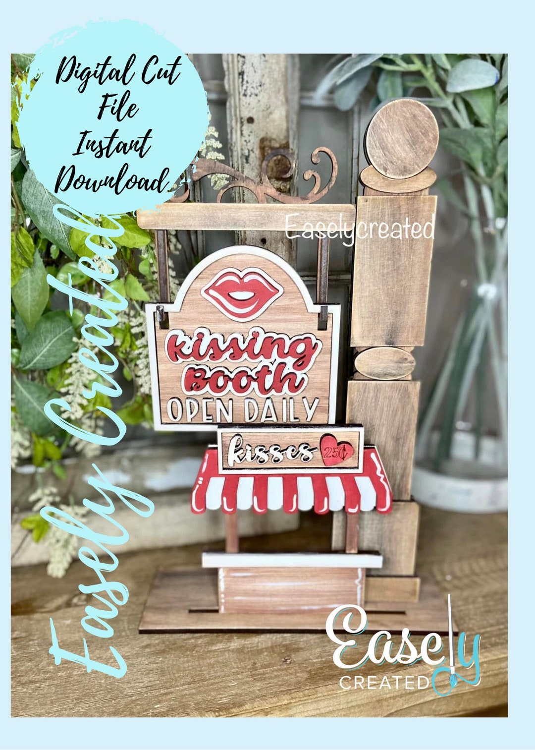 Mini Post Sign Interchangeable Insert "kissing Booth Valentine" Shelf ...