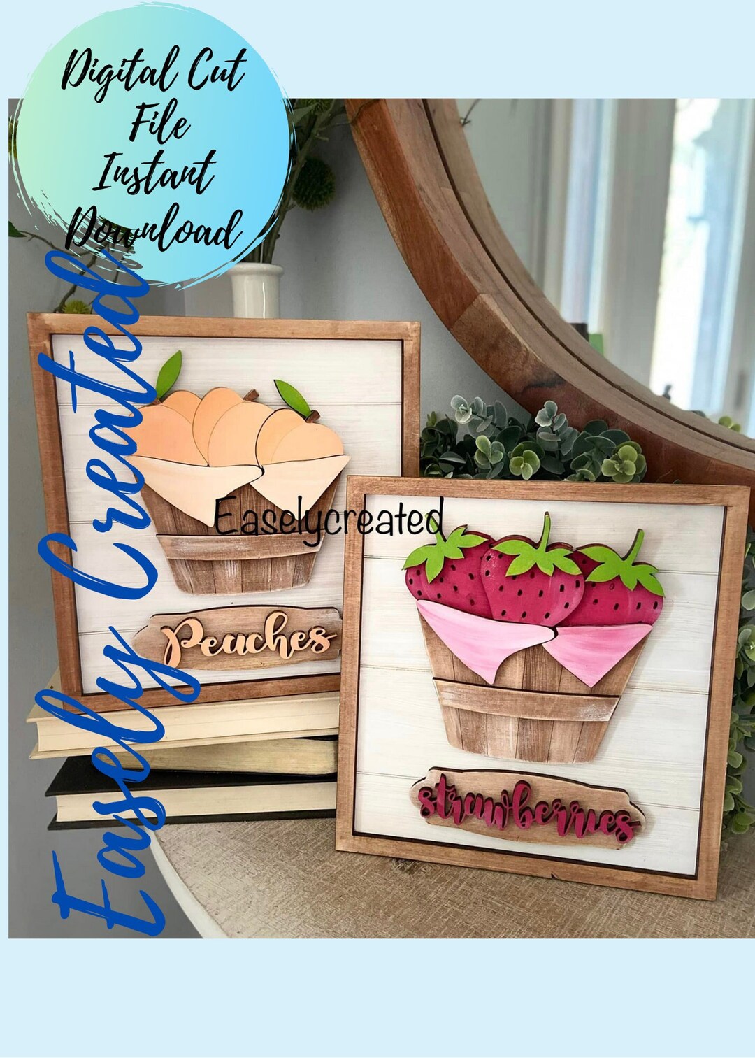 Strawberry Berry Sign Trio Digital File - Farm Fresh Peaches Peach Sign ...