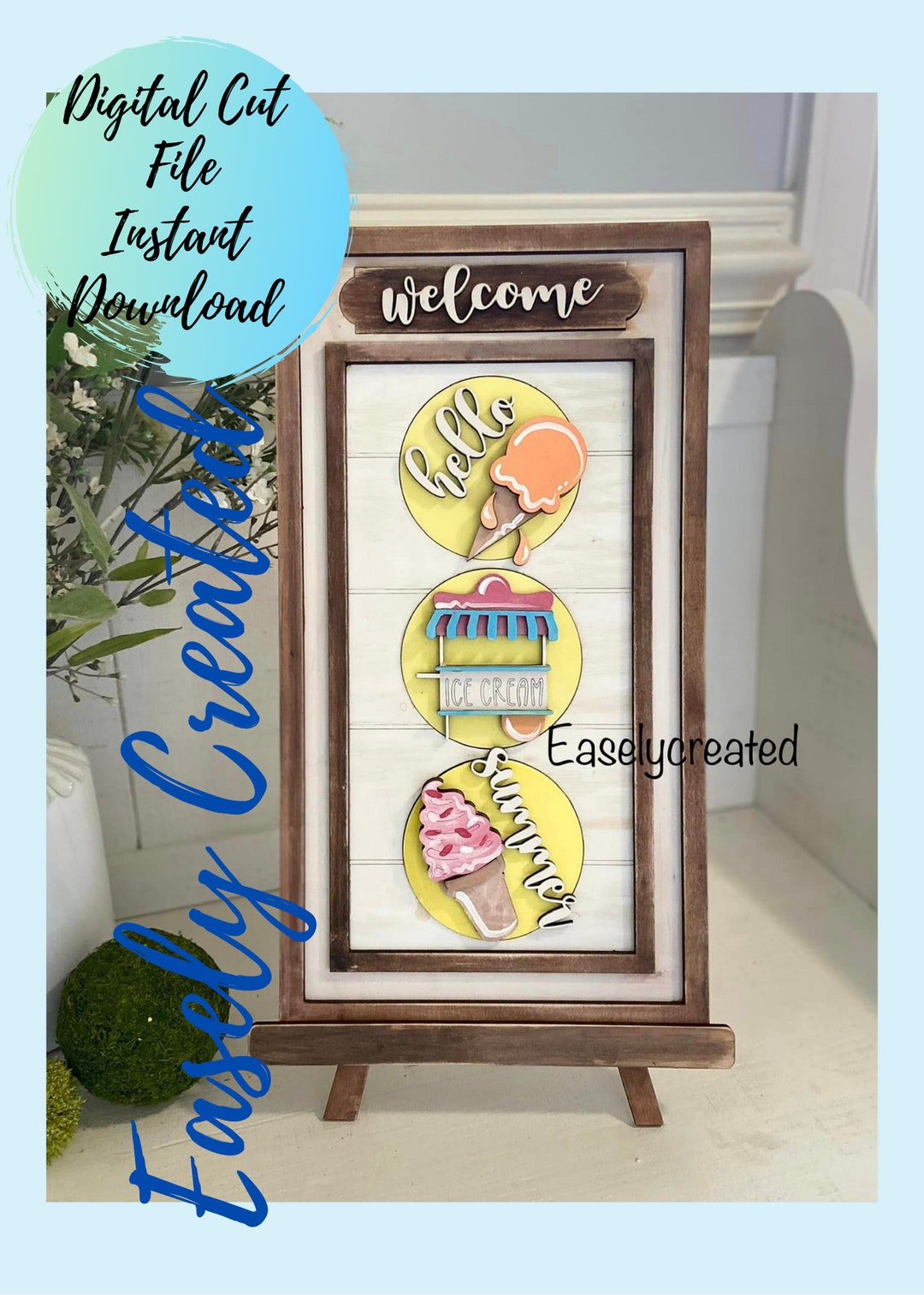 Three Circle Ice Cream Interchangeable Sweet Summer Hello Sign SVG ...