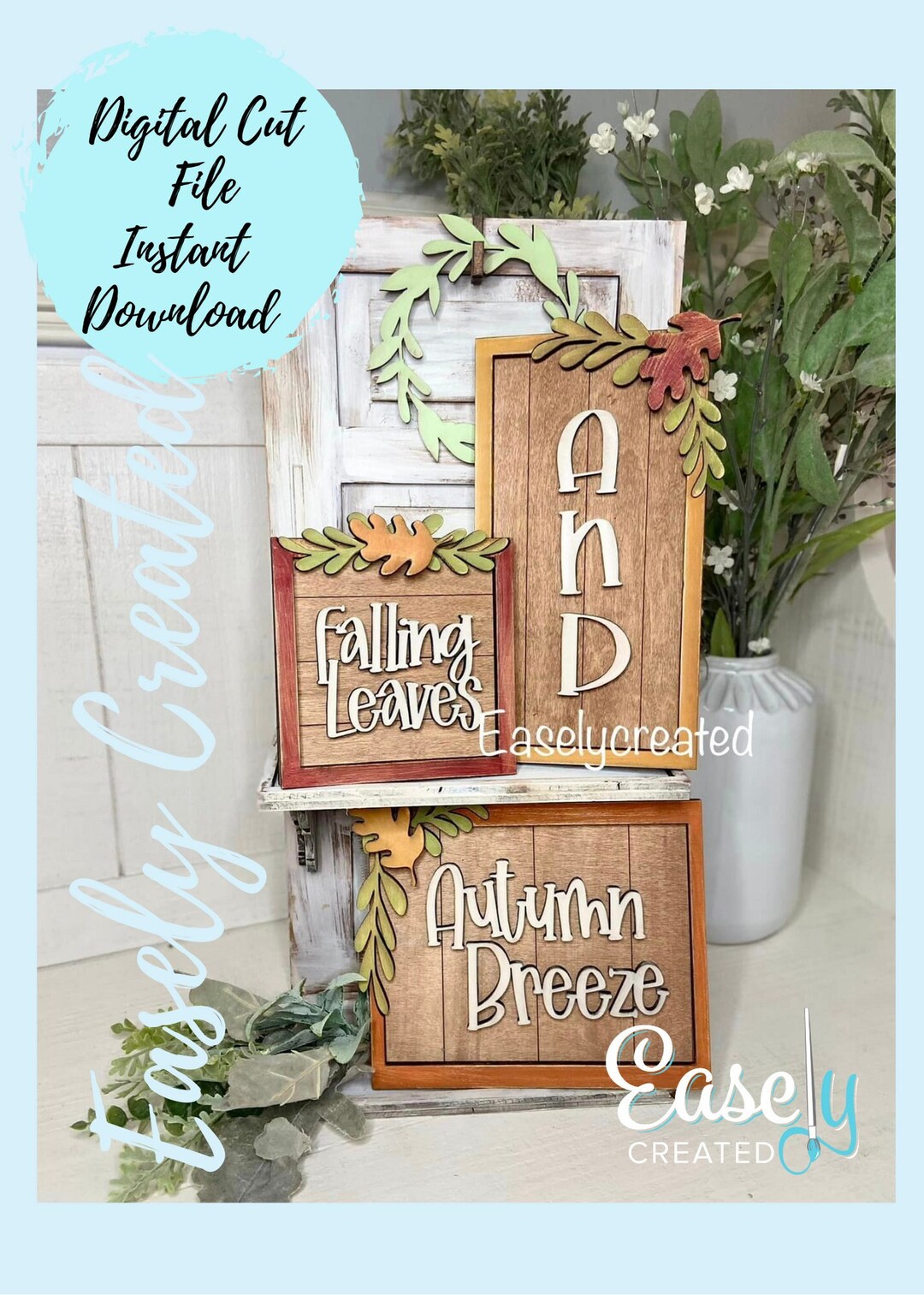 Autumn Breeze Falling Leaves Sign Trio Digital File Fall Sign Trio Sign ...