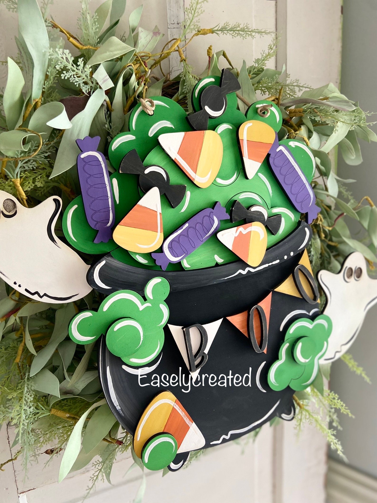 Boo Witch Cauldron Door Hanger Sign SVG File Halloween Haunted House ...