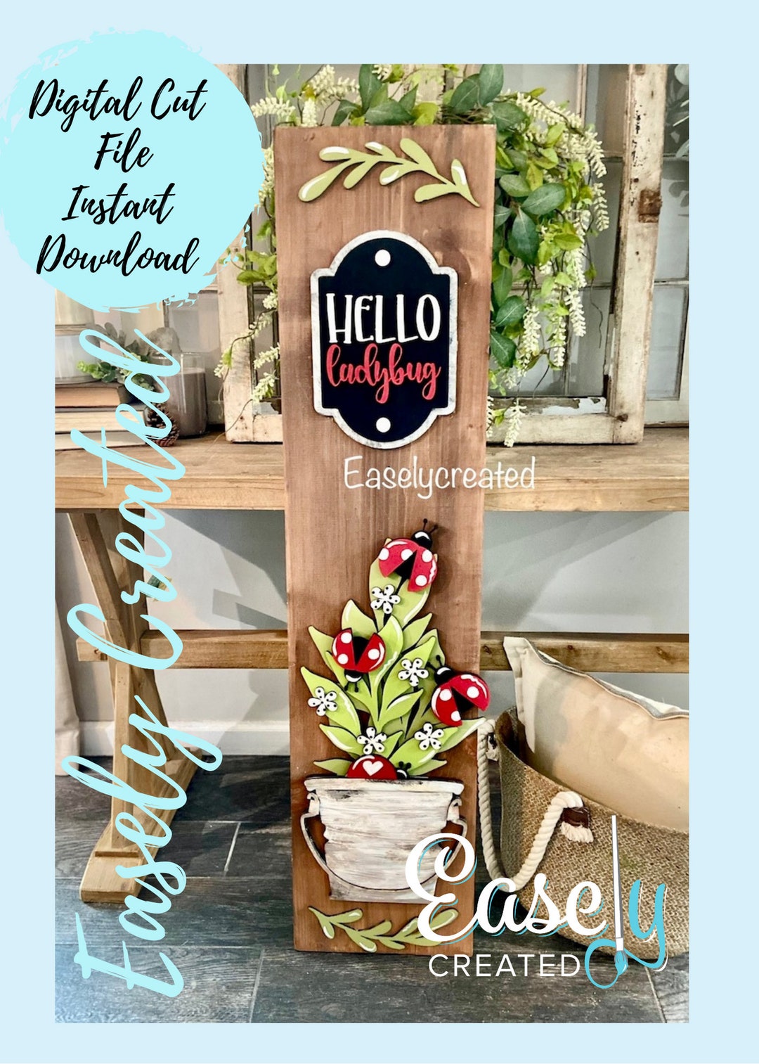 4ft Interchangeable Porch Leaner Insert "hello Ladybug" Seasonal Sign ...