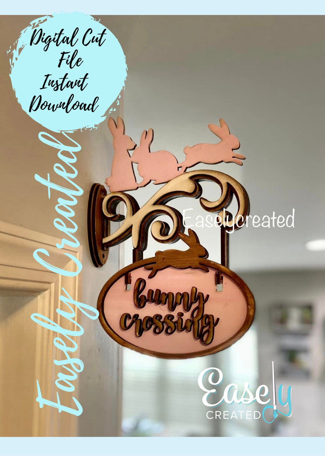 Wall Hanging Door Sign Digital File for "easter Bunn Crossing Sign and ...