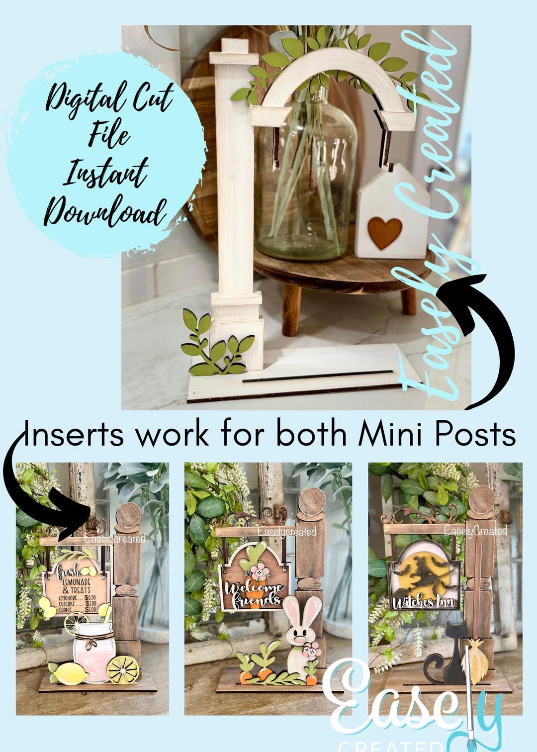 Mini Post Arched Sign Interchangeable Shelf Sitter Sig Holiday Seasonal ...