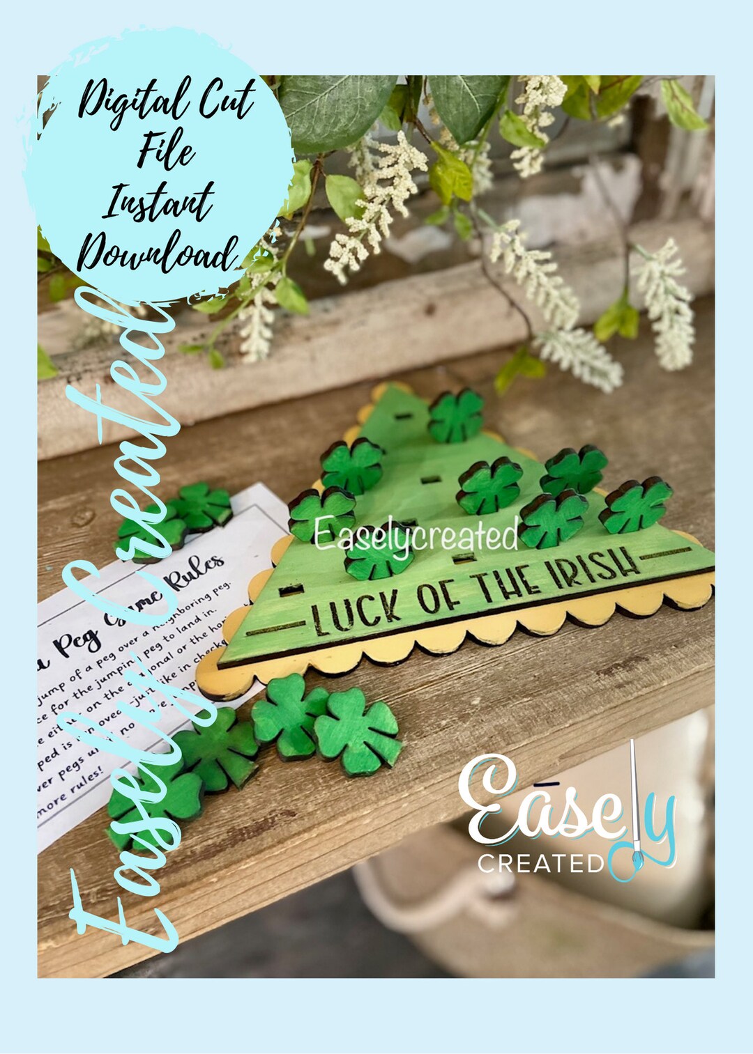 Jump a Peg Wooden Game Kids Luck of the Irish St Patricks Day Clover ...