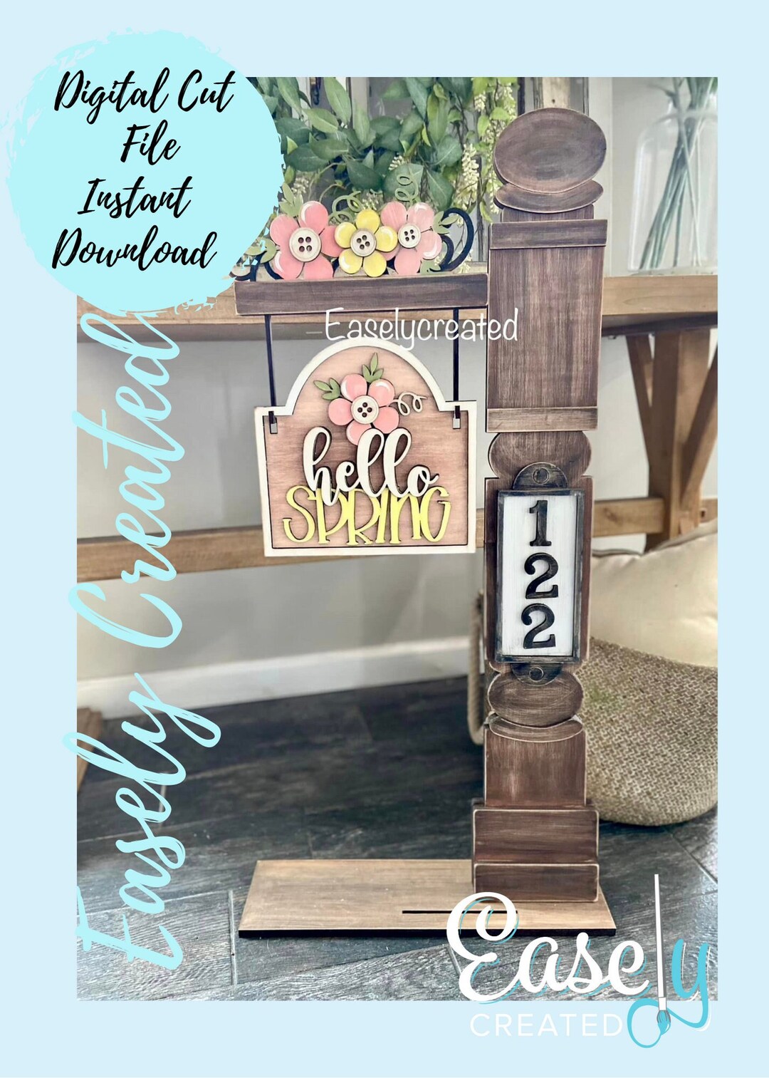 Large Porch Post Sign Interchangeable Insert "hello Spring" Porch Sign ...
