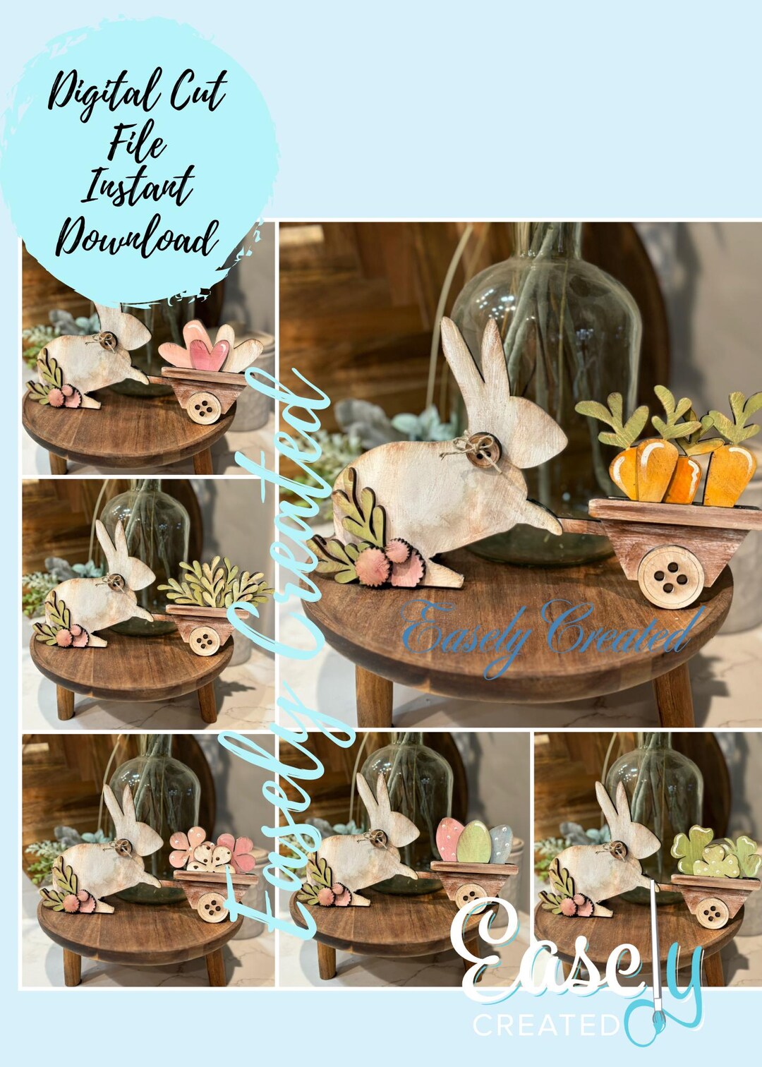 Primitive Vintage Farmhouse Bunny With Cart Changeable Spring Shelf ...