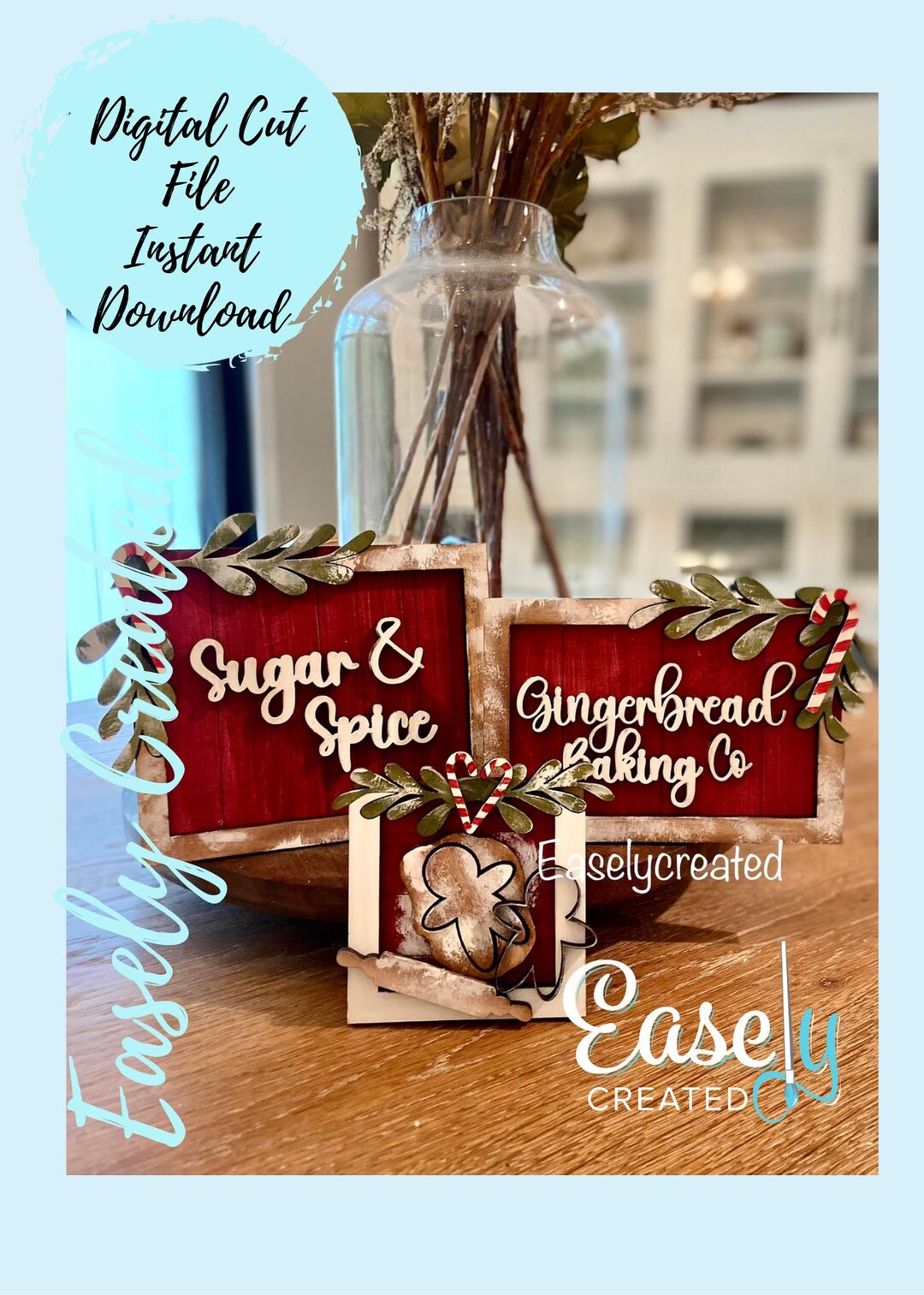 Trio Mini Signs Gingerbread Baking Sugar & Spice Trio Sign SVG Holiday ...