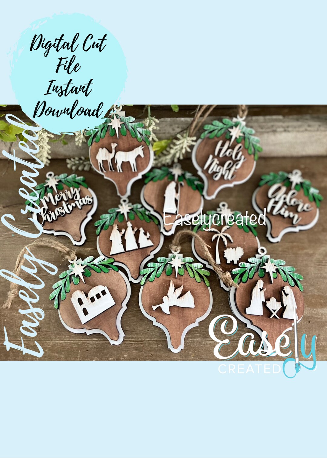 Bethlehem Nativity Manger Set of 10 Ornaments Digital Download File ...