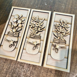 Vertical Trio Shiplap Sign Set Summer July Mason Jar Flowers Holiday ...