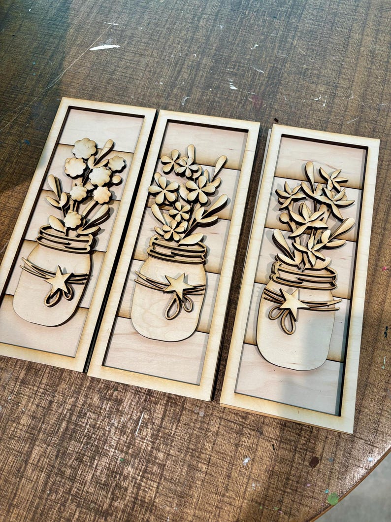 Vertical Trio Shiplap Sign Set Summer July Mason Jar Flowers Holiday ...