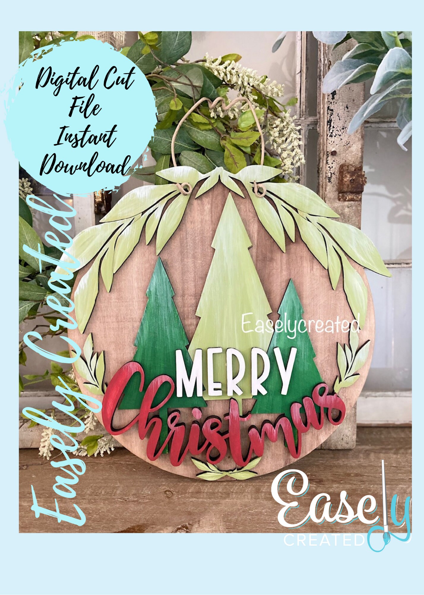 Merry Christmas Tree Door Hanger Sign Svg Holiday Glowforge Svg Porch