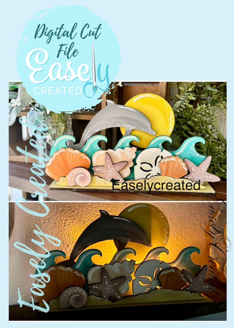 Kids DIY Summer Beach DIY Project Kit Dolphin Waves Sunset Shells SVG ...