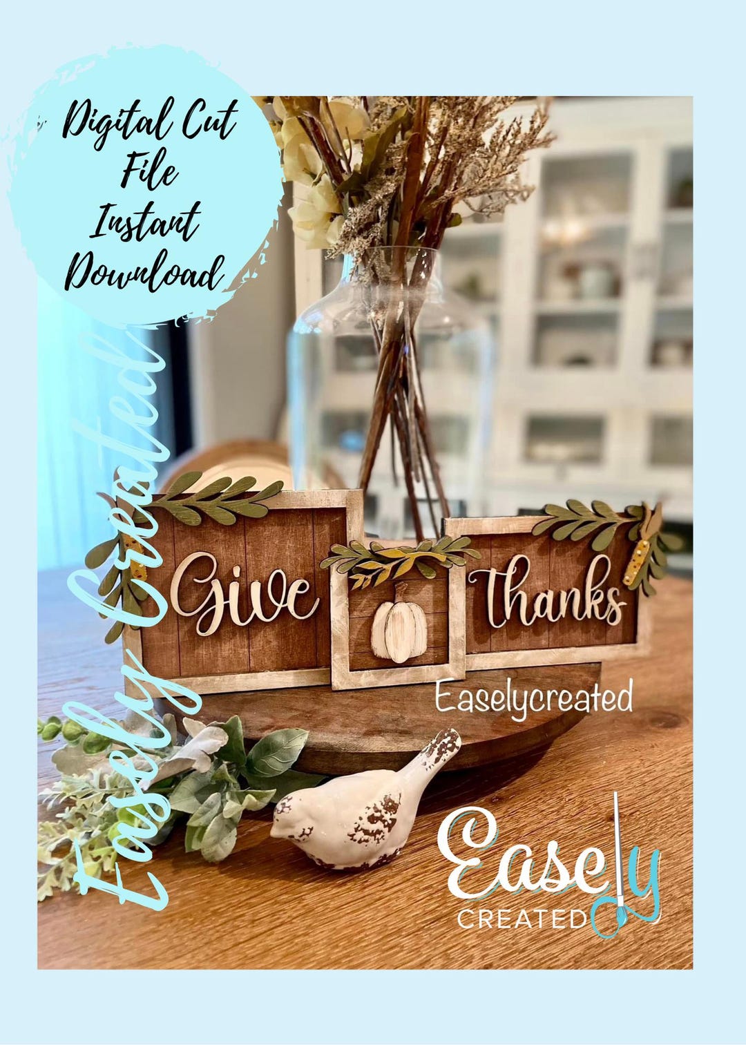 Trio Mini Signs Give Thanks Pumpkin Thanksgiving Sign Trio Digital Fall ...