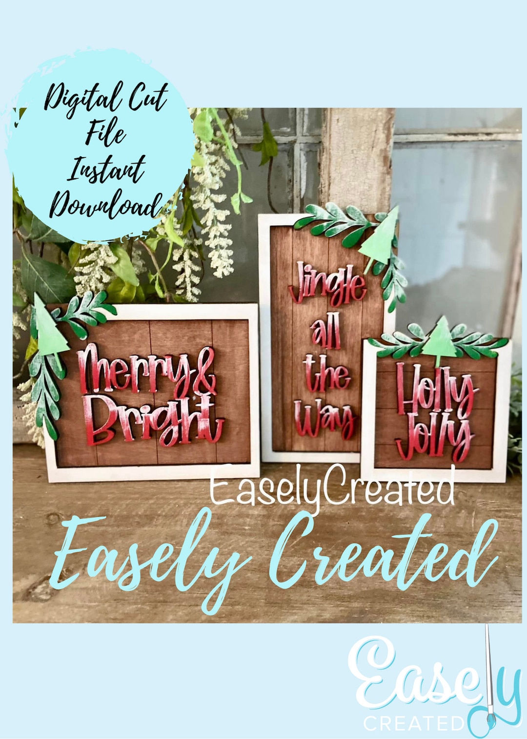 Merry & Bright Jingle All the Way Holly Jolly Sign Trio Digital File ...