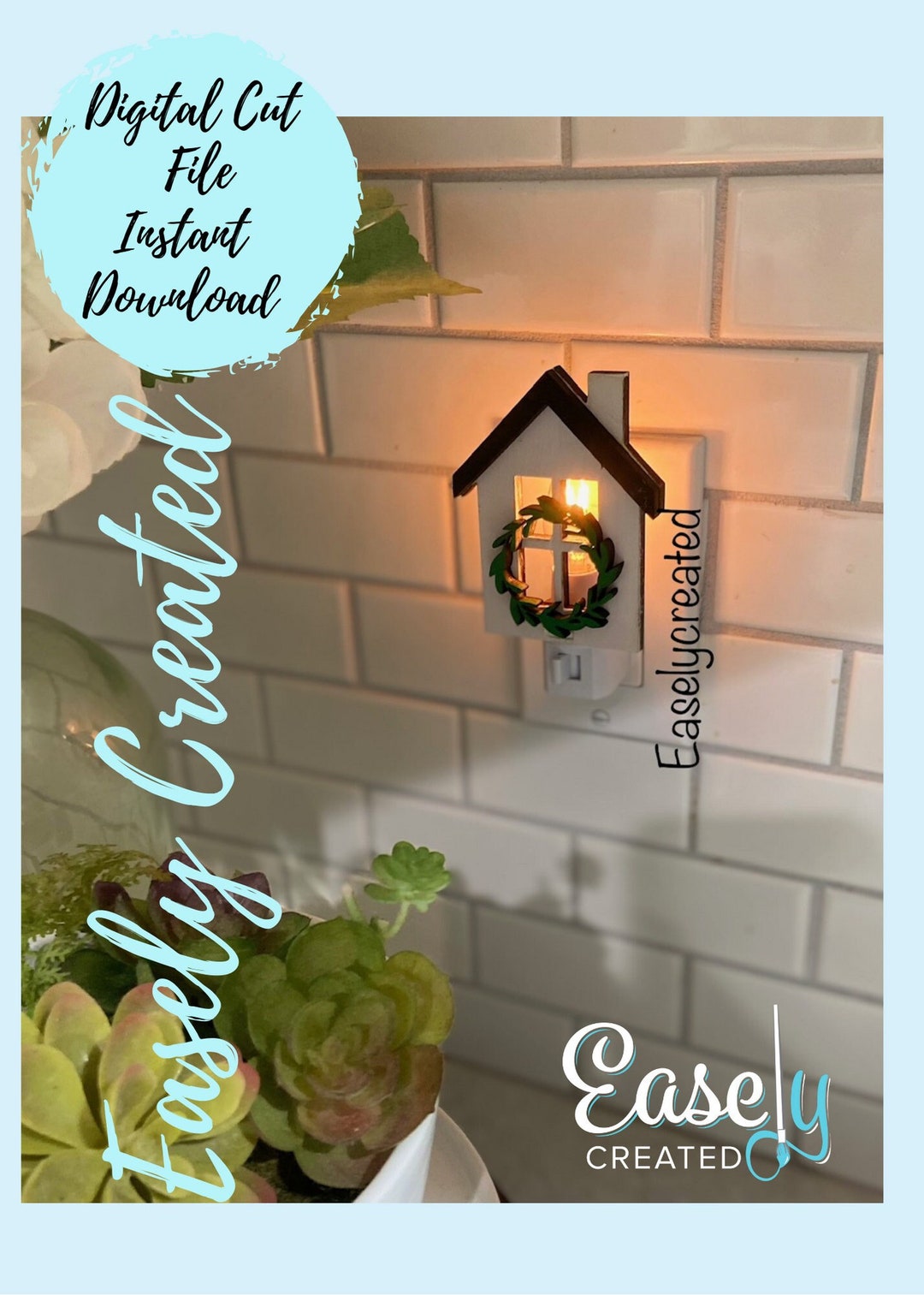 Home House With Wreath Night Light Attachment SVG Holiday Glowforge SVG ...