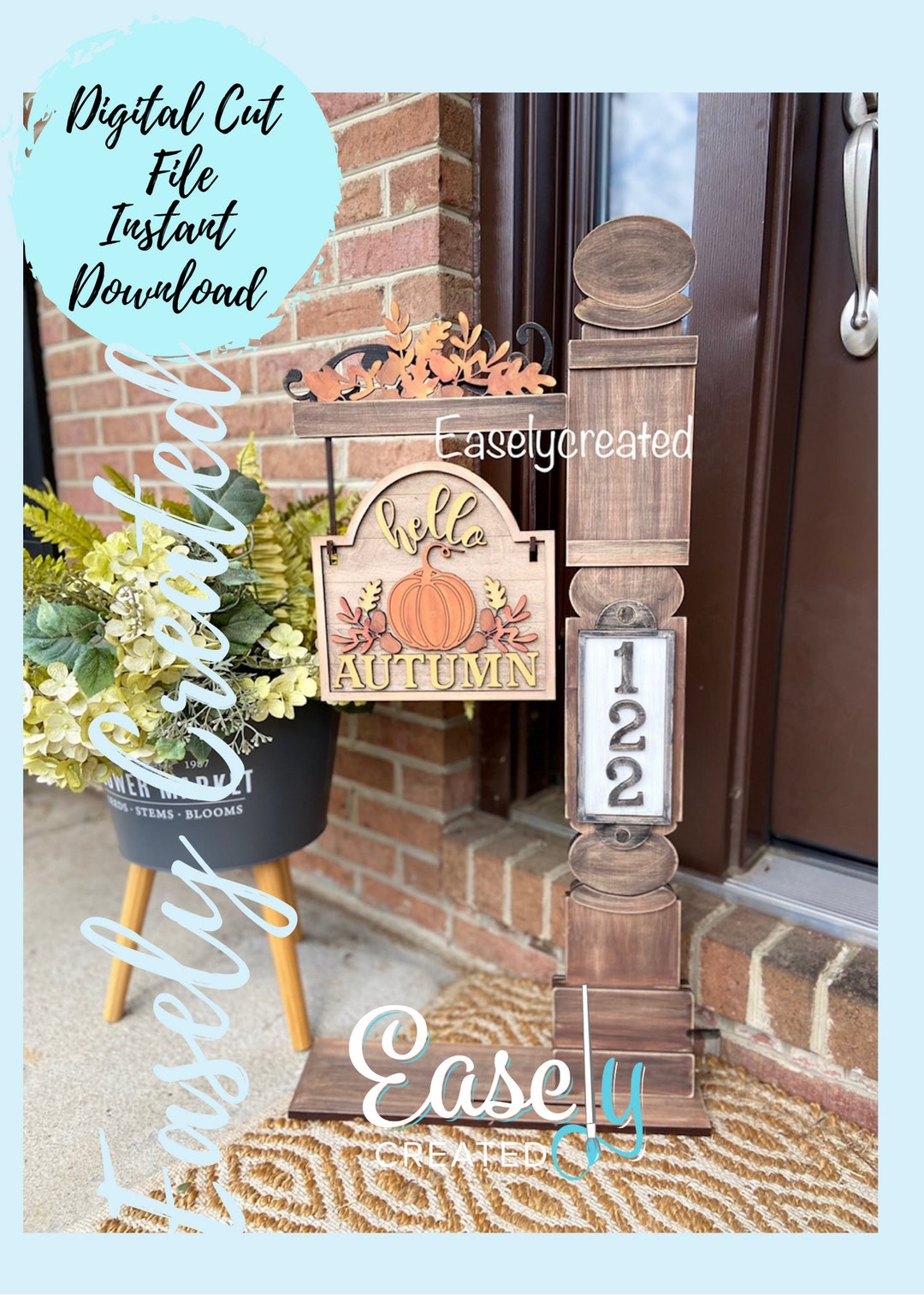 Large Porch Post Sign Interchangeable Insert "hello Autumn" Porch Sign ...