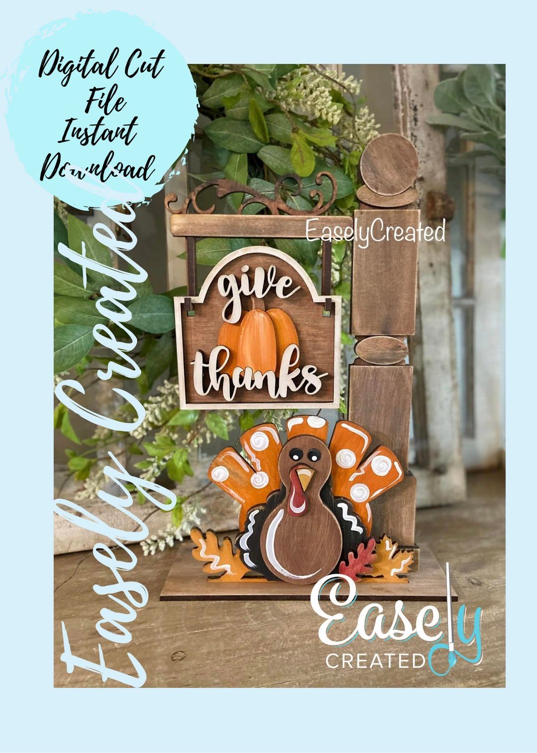 Mini Post Sign Interchangeable Insert "give Thanks Turkey" Shelf Sitter ...