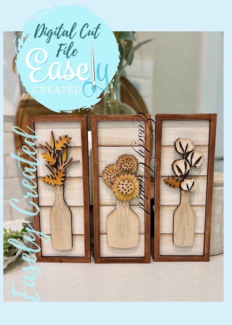 Vertical Trio Shiplap Sign Set Fall Glass Sunflowers Mason Jar Flowers ...