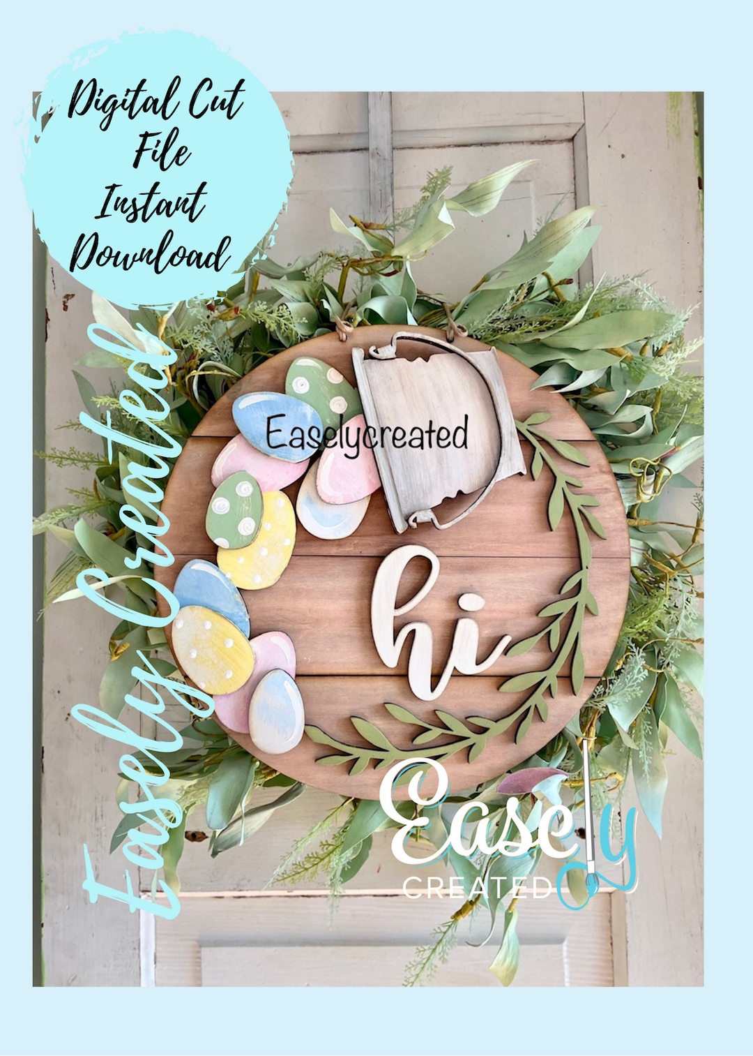 Interchangeable 15" Round Seasonal Insert for Bucket Door Hanger "easter Eggs" Sign SVG Holiday ...