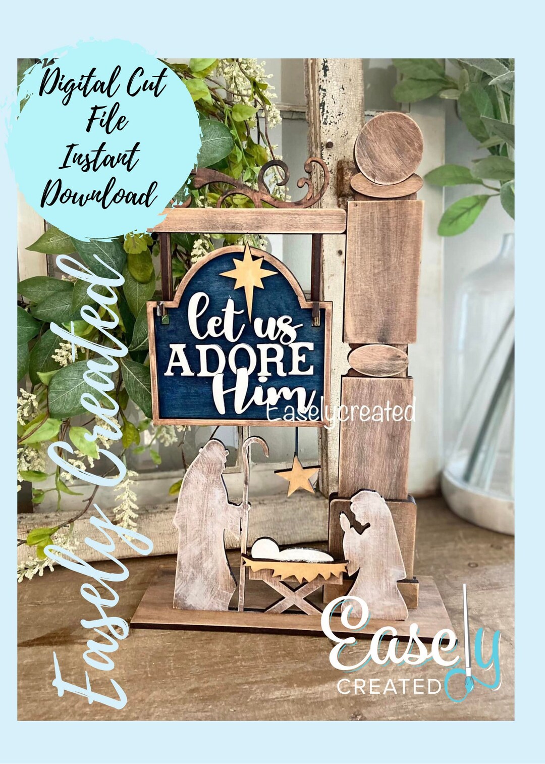 Mini Post Sign Interchangeable Insert "come Let Us Adore Him" Shelf ...