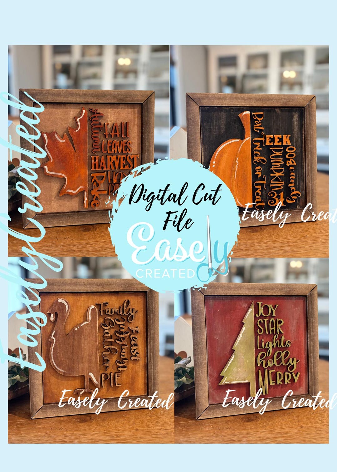 Interchangeable Square Shape Sign Frame Insert "fall Holiday Word ...