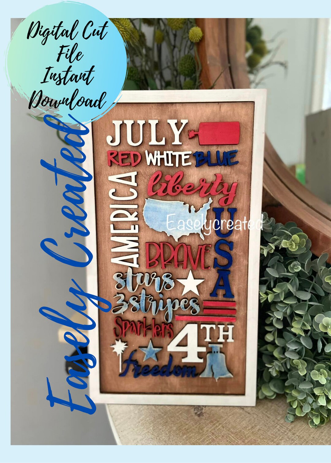 4th of July Sign Digital File - Liberty Brave Red White Blue Sign ...