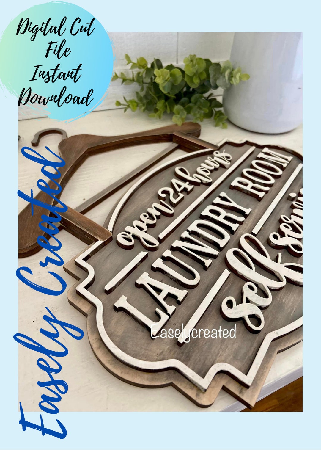 Laundry Room Self Serve Sign Set Digital File - Laundry Hanger ...