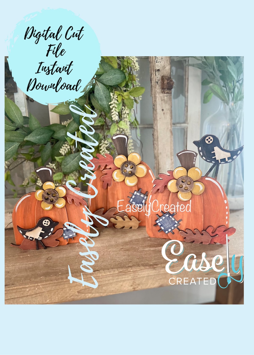 Fall Pumpkin Sunflower Crow Chunky Shelf Sitter SVG File Autumn Decor ...